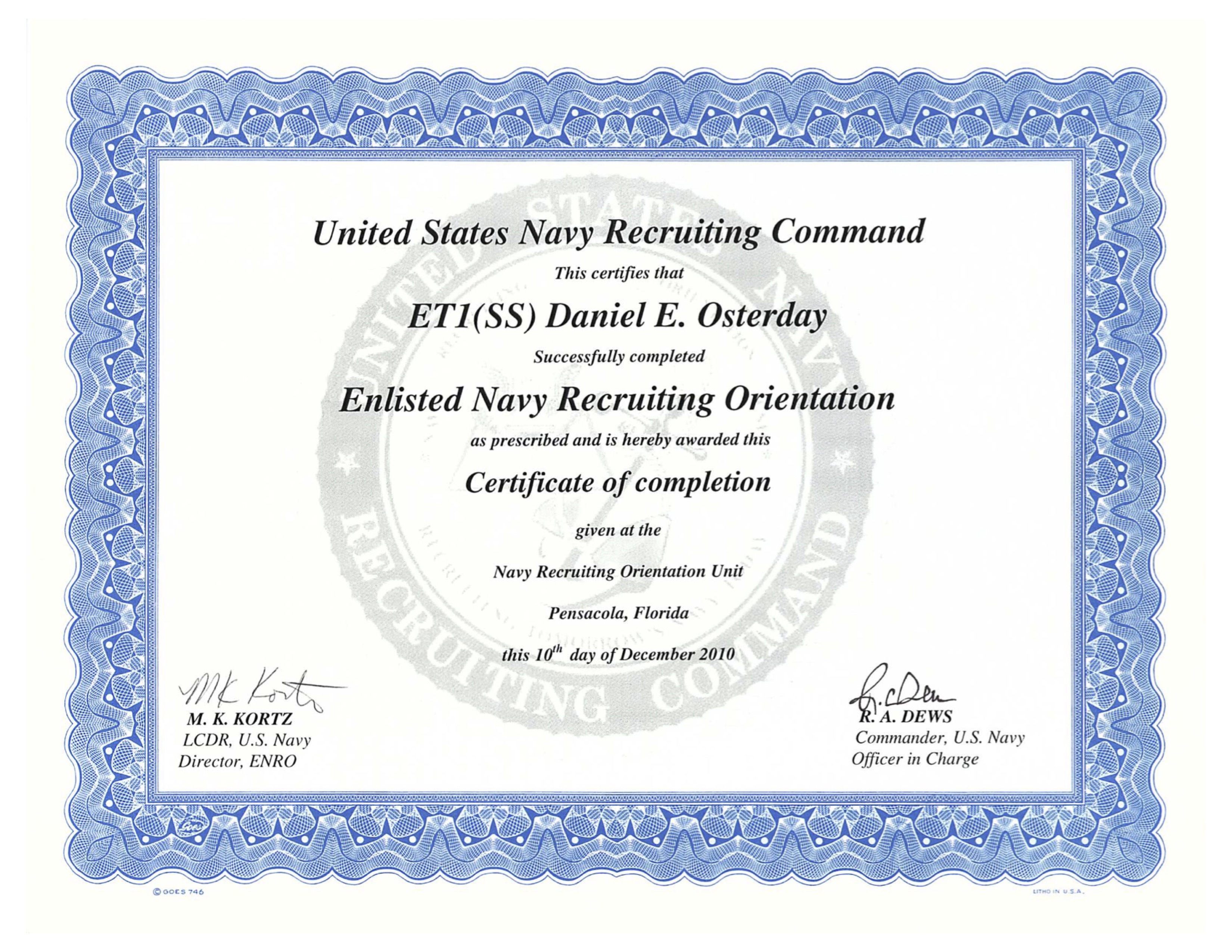 Navy Recruiting (NEC 9585) | Daniel Osterday